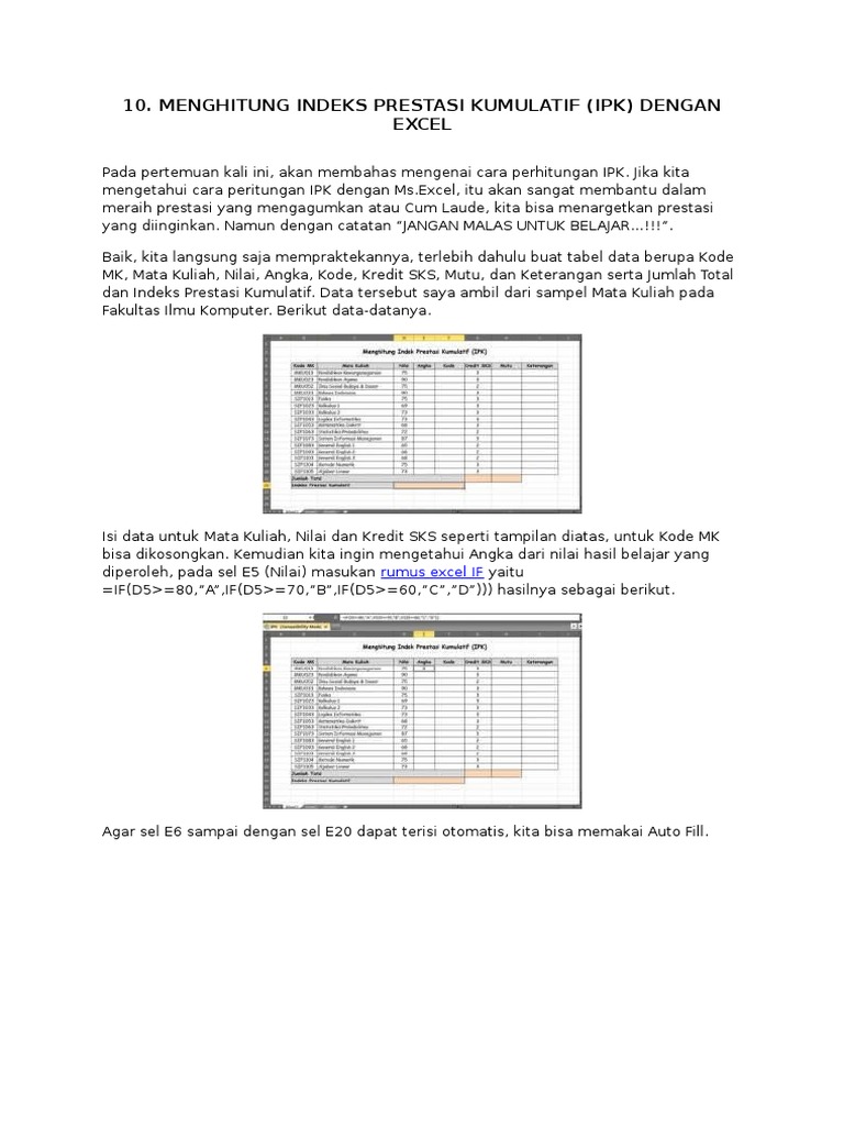 Menghitung Indeks Prestasi Kumulatif (Ipk) Dengan Excel | PDF