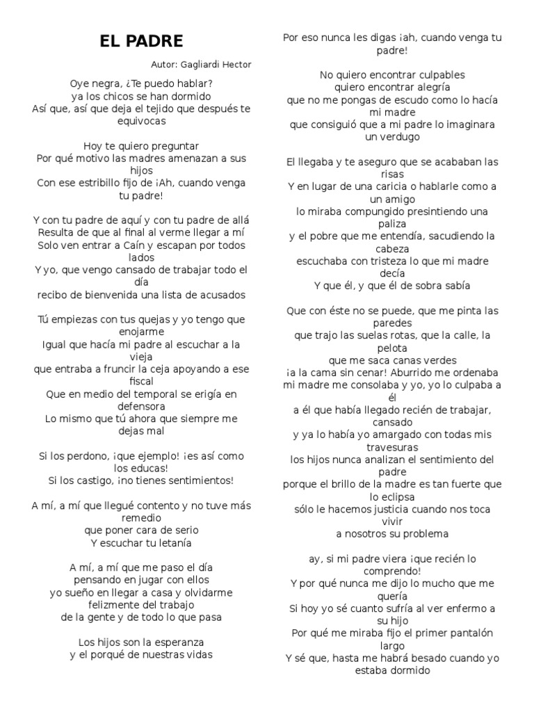 Poema Cuando Venga Tu Padre Pdf Ocio