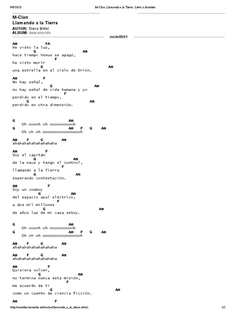 M-Clan, Llamando A La Tierra - Letra y Acordes | PDF | Libros para ...