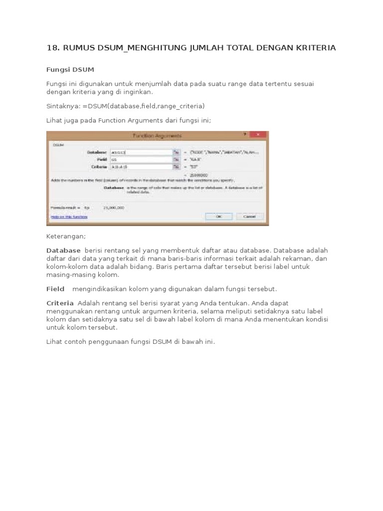 Rumus Dsum - Menghitung Jumlah Total Dengan Kriteria | PDF