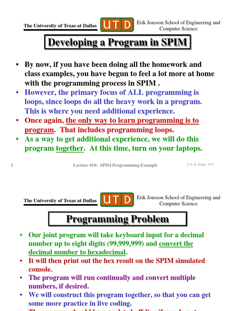 Developing A Program in SPIM: - by Now, If You Have Been Doing All The ...
