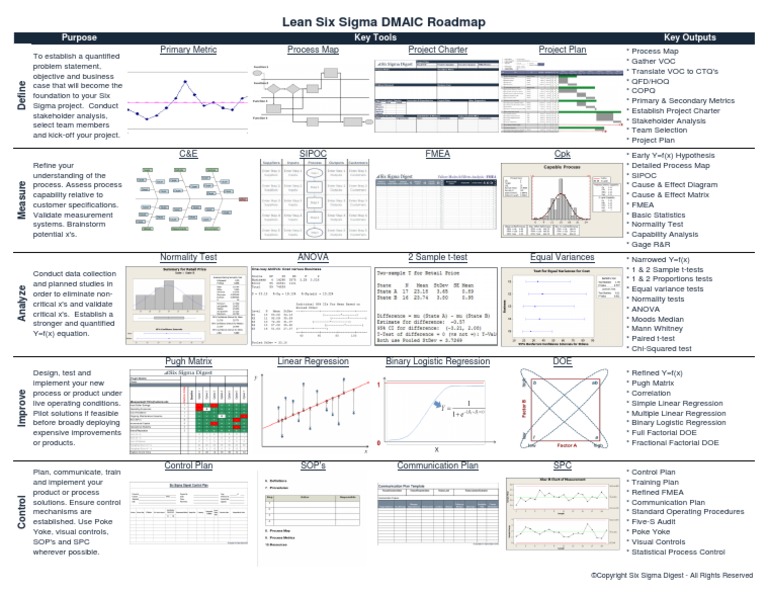 Lean Six Sigma DMAIC Roadmap: Primary Metric Process Map Project Plan ...