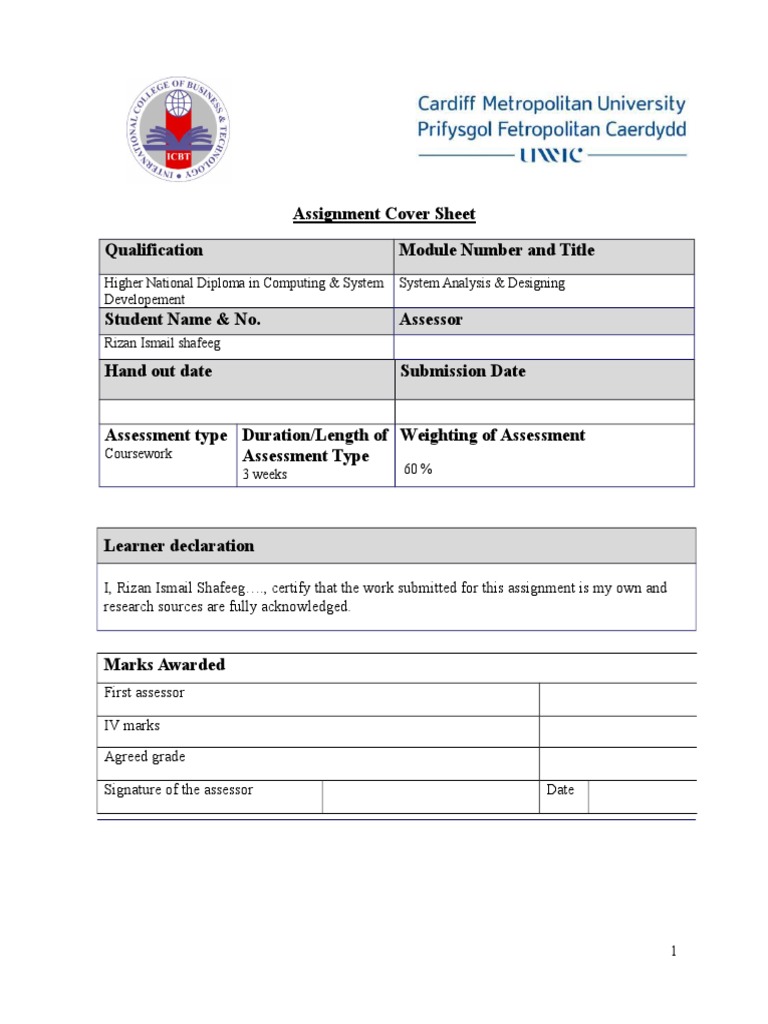 Assignment Cover Sheet Qualification Module Number and Title | PDF ...