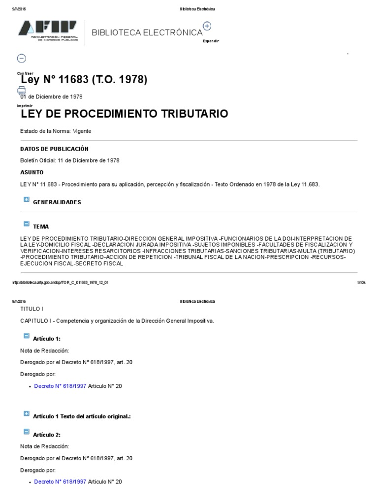 Ley 11683 Procedimiento Tributario | PDF | Impuestos | Pagos