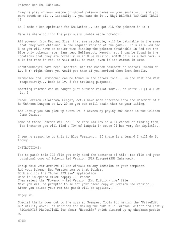 Pokemon - Red Version (Emu Edition) | PDF | Pokémon | Nintendo Franchises