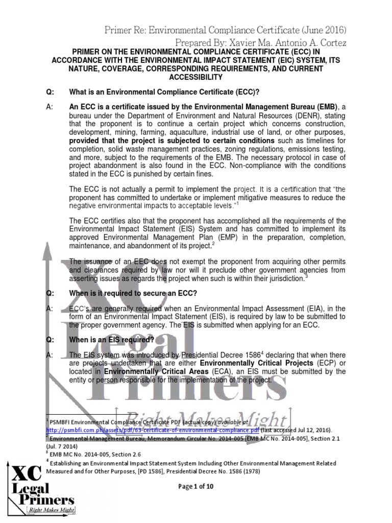 ECC - Environmental Compliance Certificate Primer For The Philippines ...