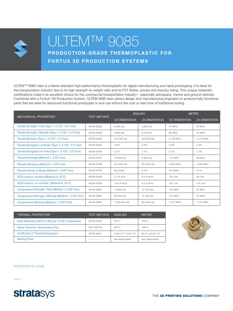 Stratasys Ultem 9085 Mechanical Properties | PDF | Strength Of ...