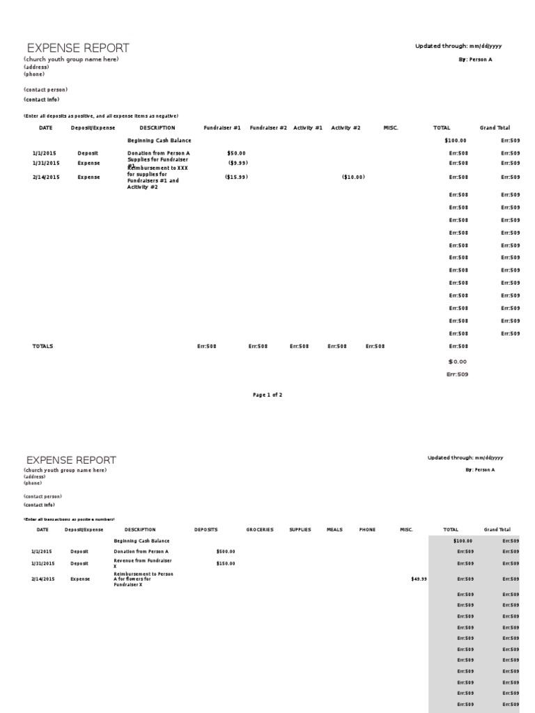 Expense Report: (Church Youth Group Name Here) | PDF