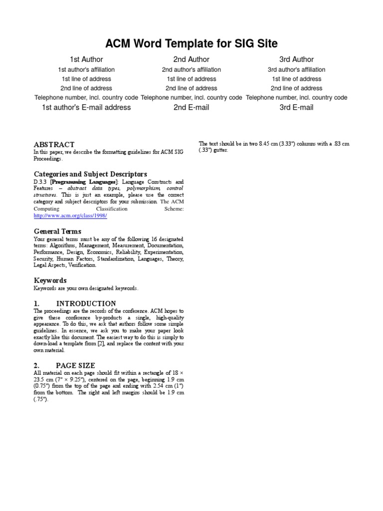 ACM Word Template For SIG Site: 1st Author 2nd Author 3rd Author | PDF ...