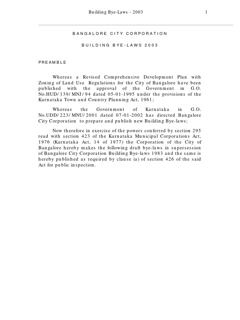 Bangalore City Building Bye - Law - 2003 Draft | PDF | Basement | License