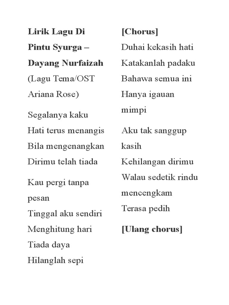 Lirik Lagu Di Pintu Syurga | PDF