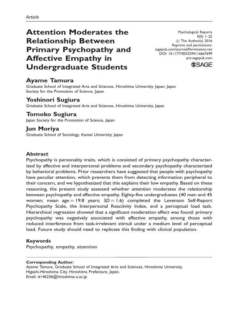 Attention Moderates The Relationship Between Primary Psychopathy and ...