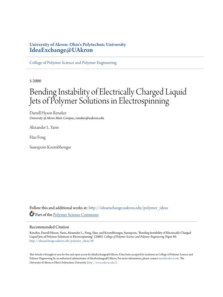 Bending Instability of Electrically Charged Liquid Jets of Polyme | PDF ...