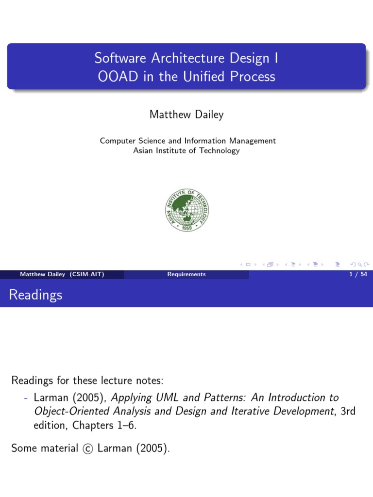 Software Architecture Design I OOAD in The Unified Process: Matthew Dailey | PDF | Use Case ...