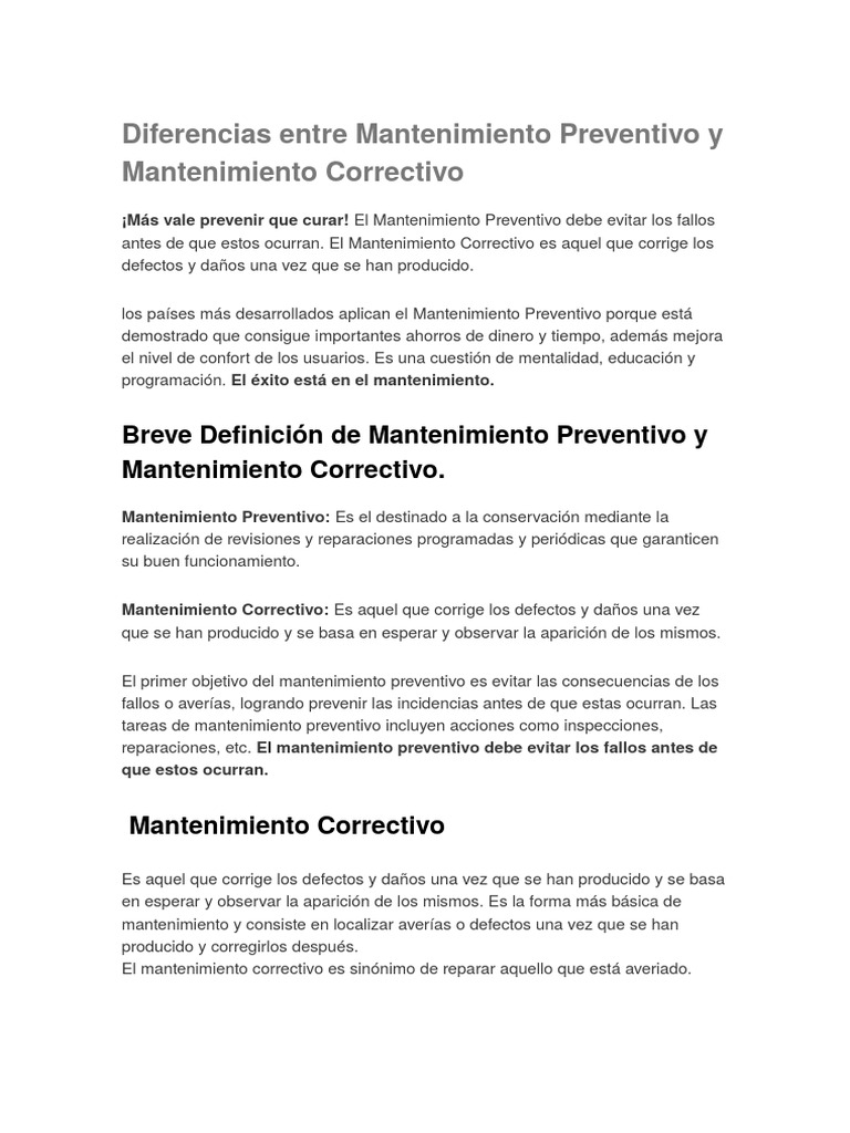 Diferencias Entre Mantenimiento Preventivo y Mantenimiento Correctivo | Maquinas | Tecnología de ...