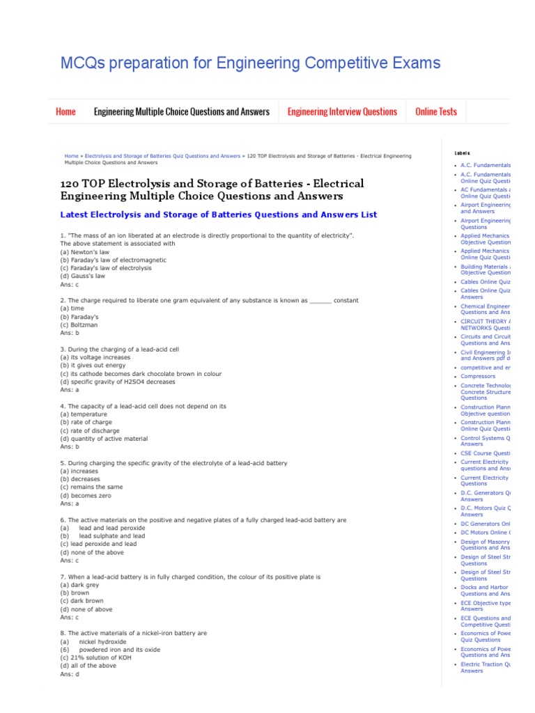 7 - 120 TOP Electrolysis and Storage of Batteries - Electrical ...