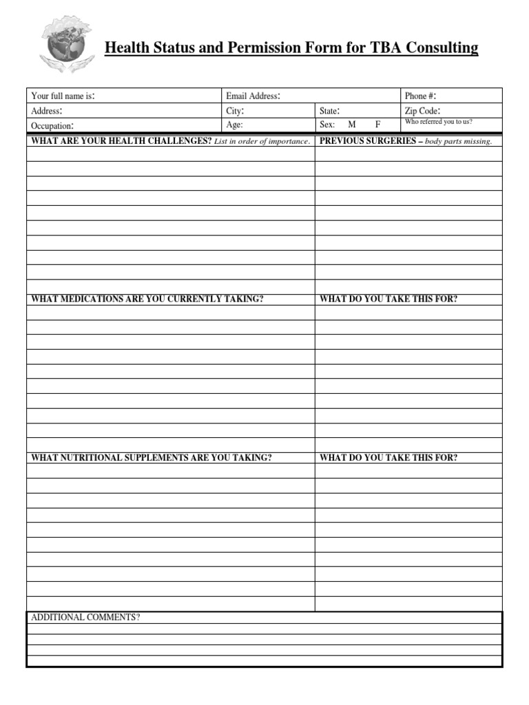 Health Status and Permission Form For TBA Consulting | PDF