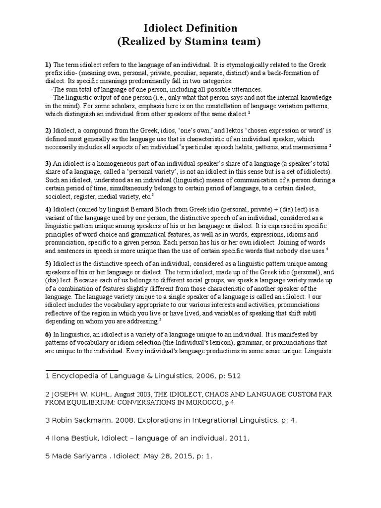 Idiolect Definition (Realized by Stamina Team) | PDF | Dialect ...