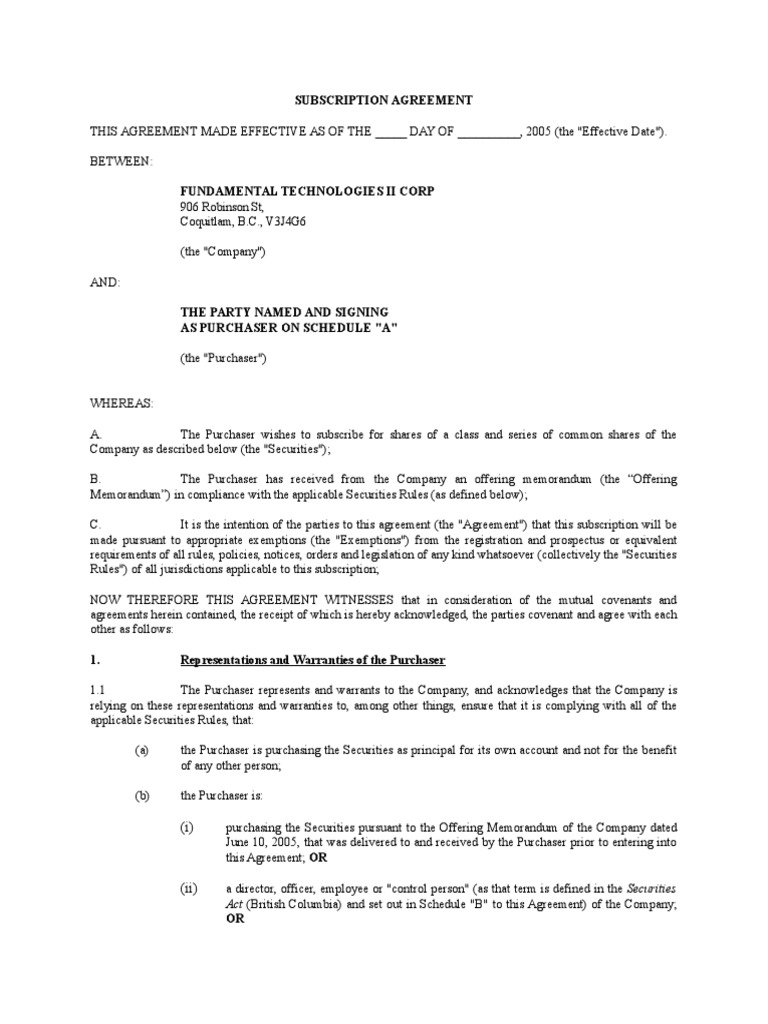 Example Subscription Agreement | PDF