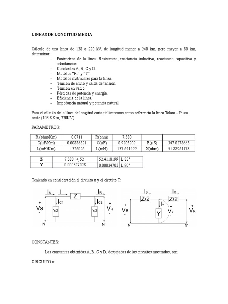 Cálculo de Línea de Longitud Media 220 kV | PDF | Energia electrica ...