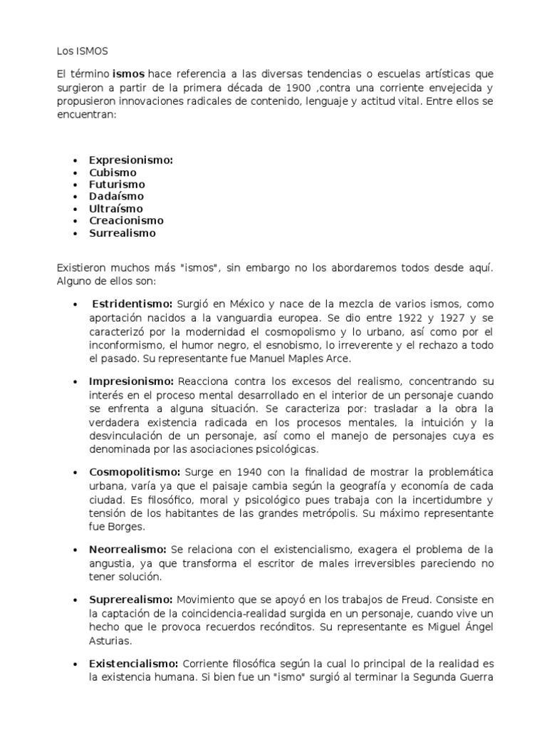 Ismos Literarios | PDF | Cubismo | Vanguardia