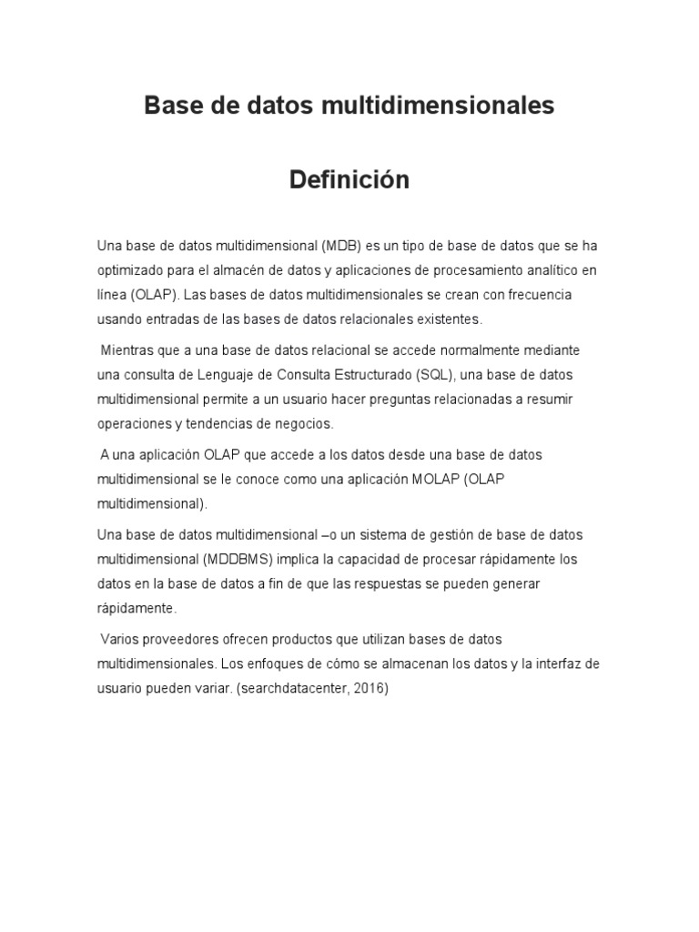 Base de Datos Multidimensionales | PDF | Bases de datos | Programación de computadoras