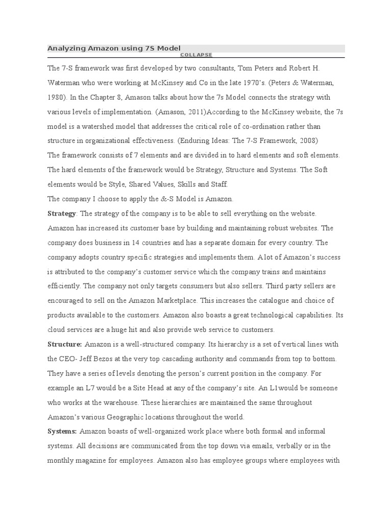 Analyzing Amazon Using 7S Model | PDF | Amazon.Com | Strategic Management