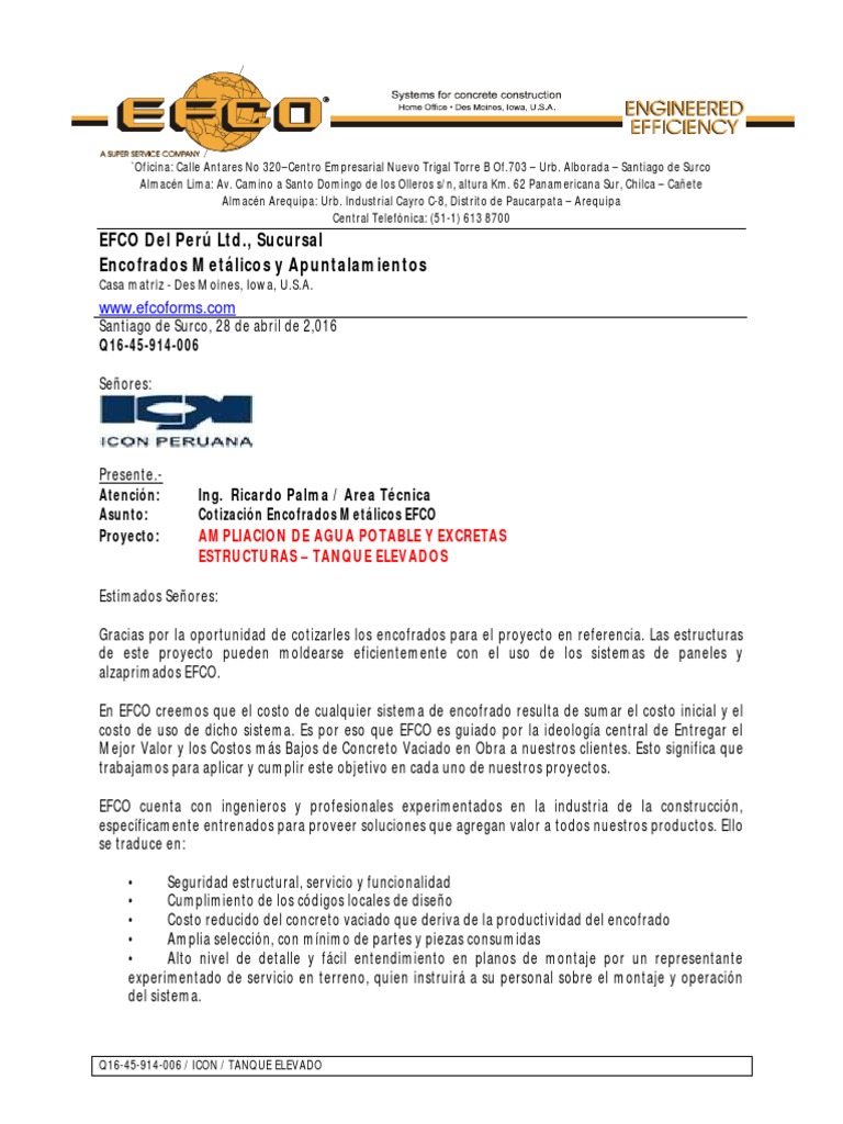Efco - Icon - Reservorios | PDF | Pagos | Fabricación e ingeniería