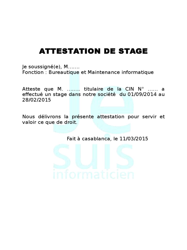 Exemple Attestation de Stage | PDF
