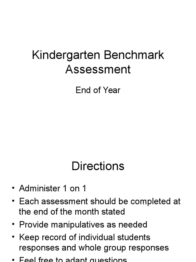 Kindergarten Benchmark Assessment: End of Year | PDF