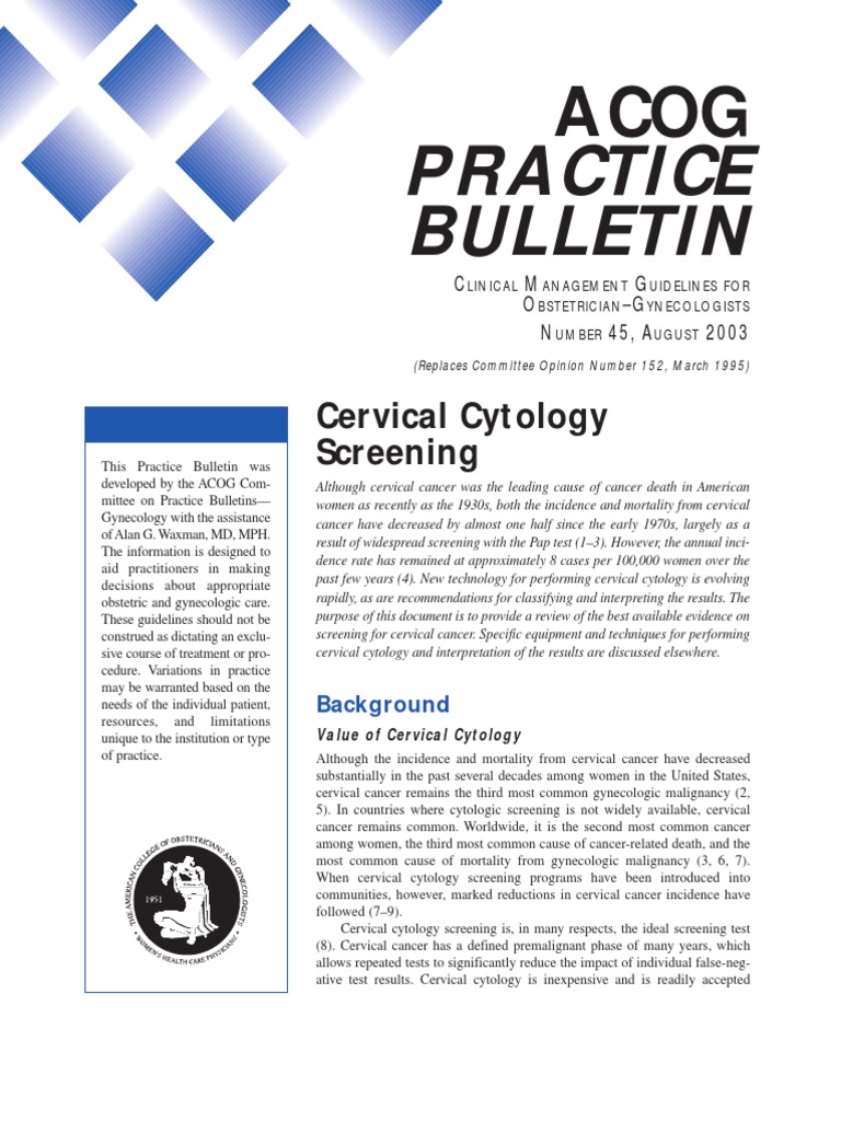 ACOG CERVICAL CANCER SCREENING GUIDELINES 2024 Technical Specifications ...