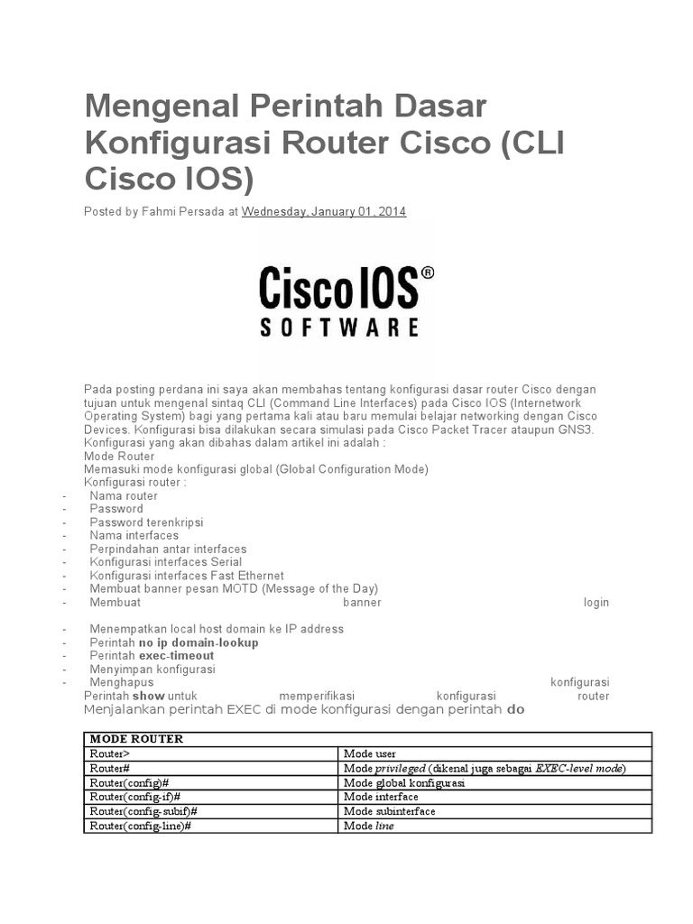 Mengenal Perintah Dasar Konfigurasi Router Cisco | PDF | Komputer