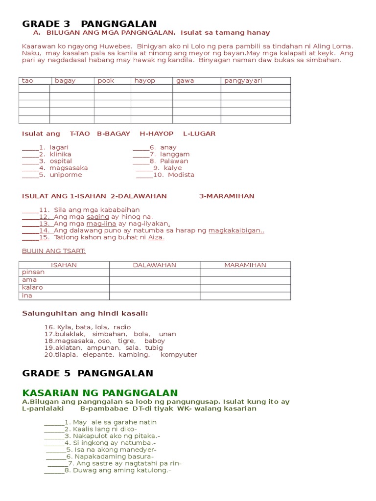 Grade 3 4 5 Pangngalan | PDF