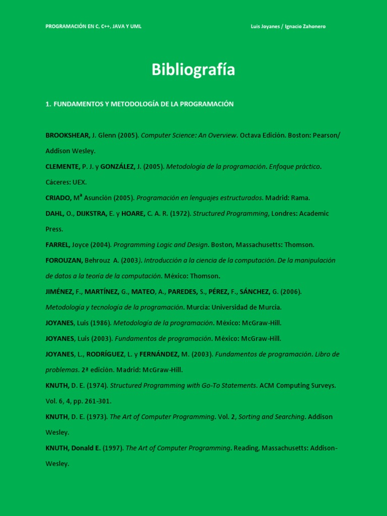 Programacion en C C++ Java y Uml-Bibliografia Joyanes Aguilar | PDF | Lenguaje de modelado ...