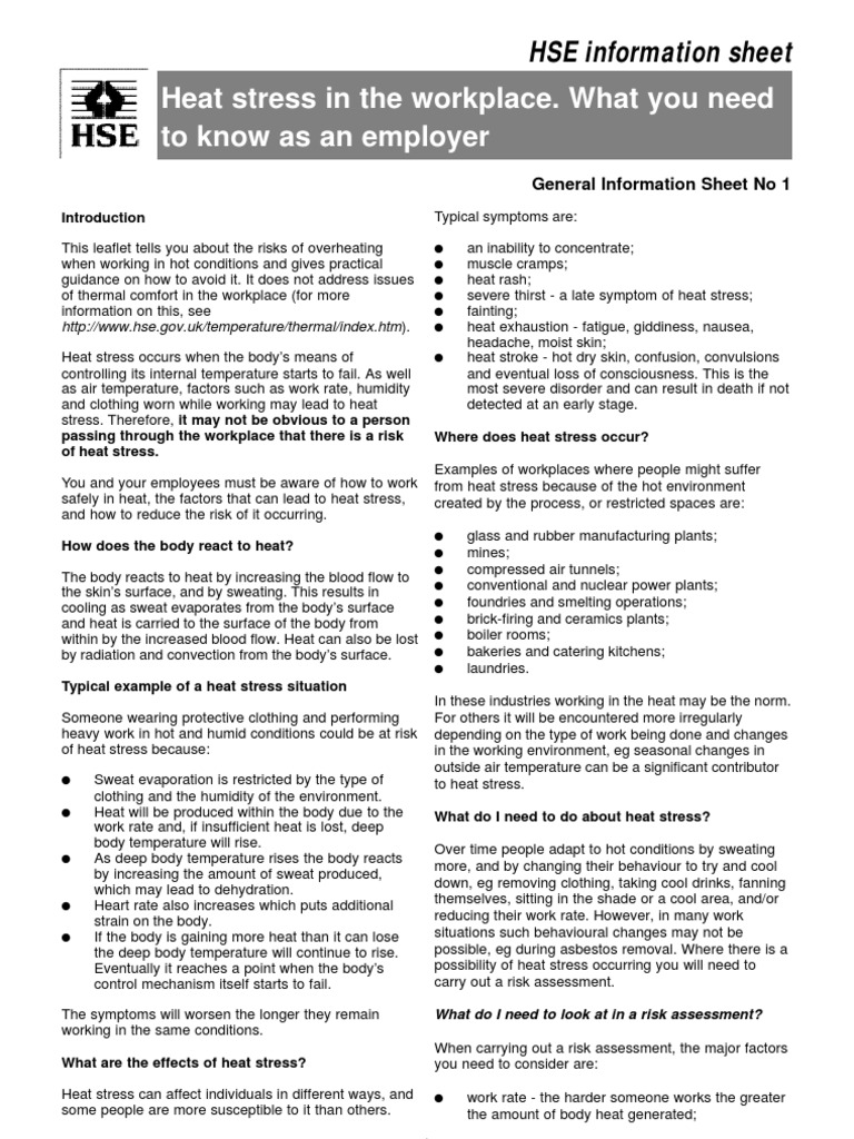 Heat Stress in The Workplace. | PDF