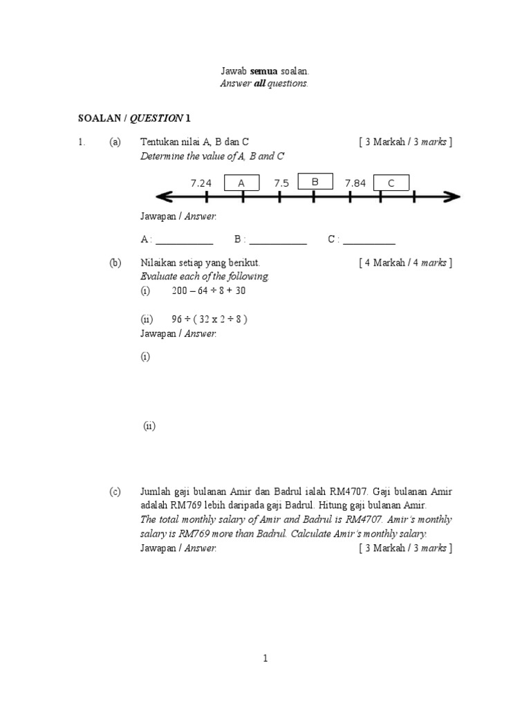 Matematik Exam Final Form 1 | PDF