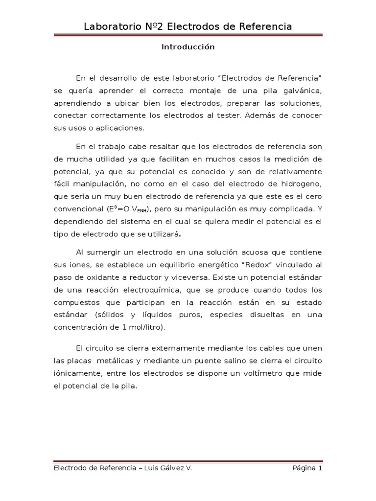 Informe Electrodo de Referencia | PDF | Redox | Química Física