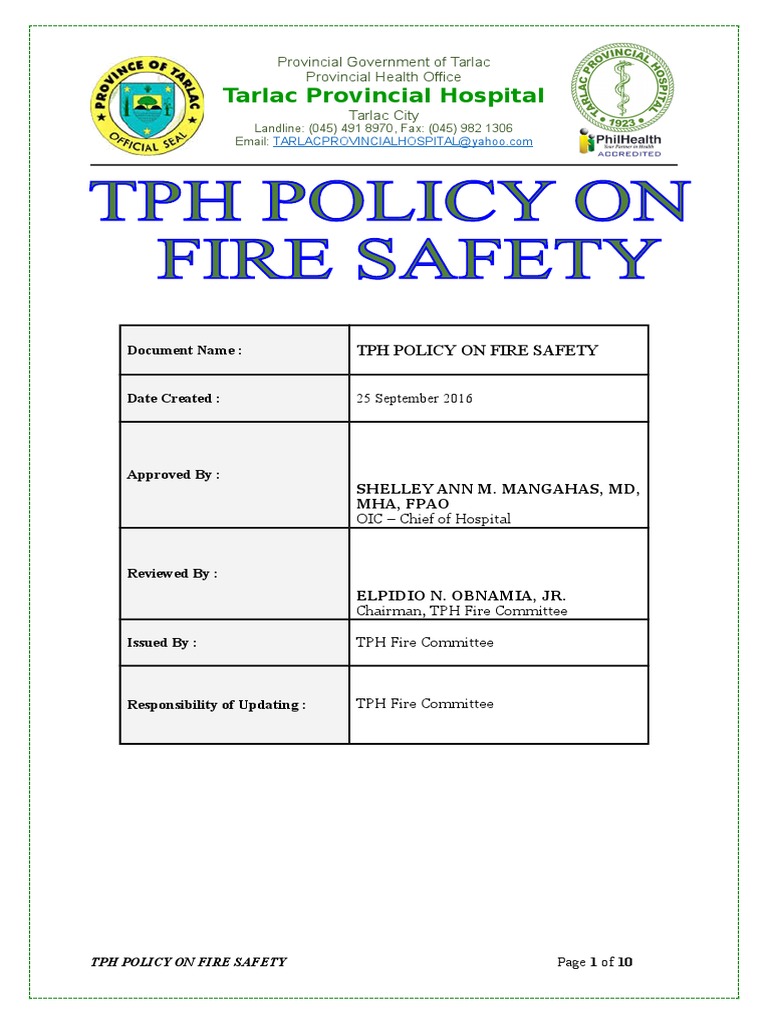 TPH Fire Safety Policy | PDF | Patient | Fire Safety