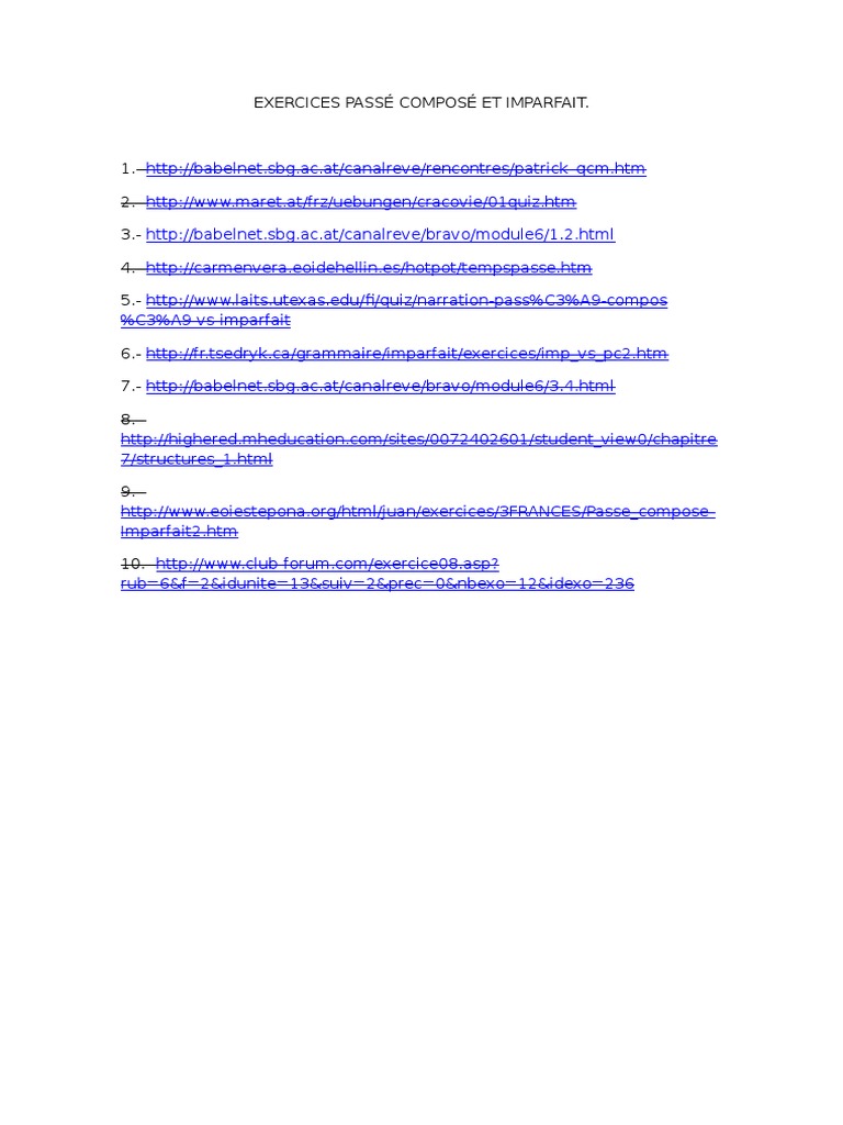 Exercices Passe Compose Et Imparfait | PDF