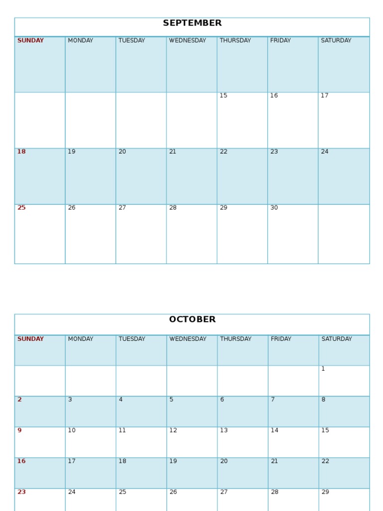 September: Monday Tuesday Wednesday Thursday Friday Saturday | PDF