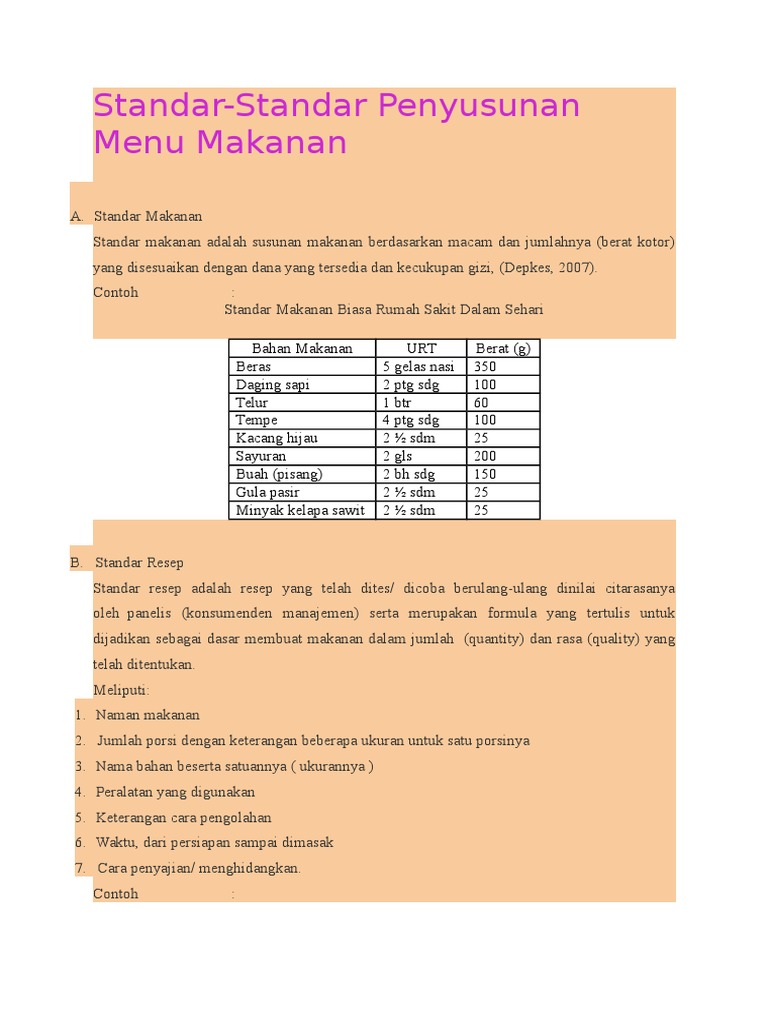 Standar Resep dan Menu Makanan Rumah Sakit | PDF | Memasak, Makanan ...