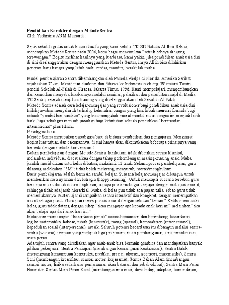 Pendidikan Karakter Dengan Metode Sentra | PDF