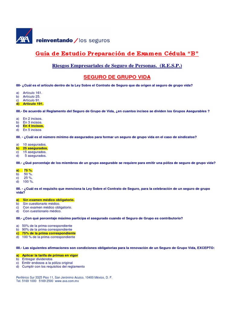Guía Estudio Cédula B Julio 2010 | PDF | Póliza de seguros | Seguro