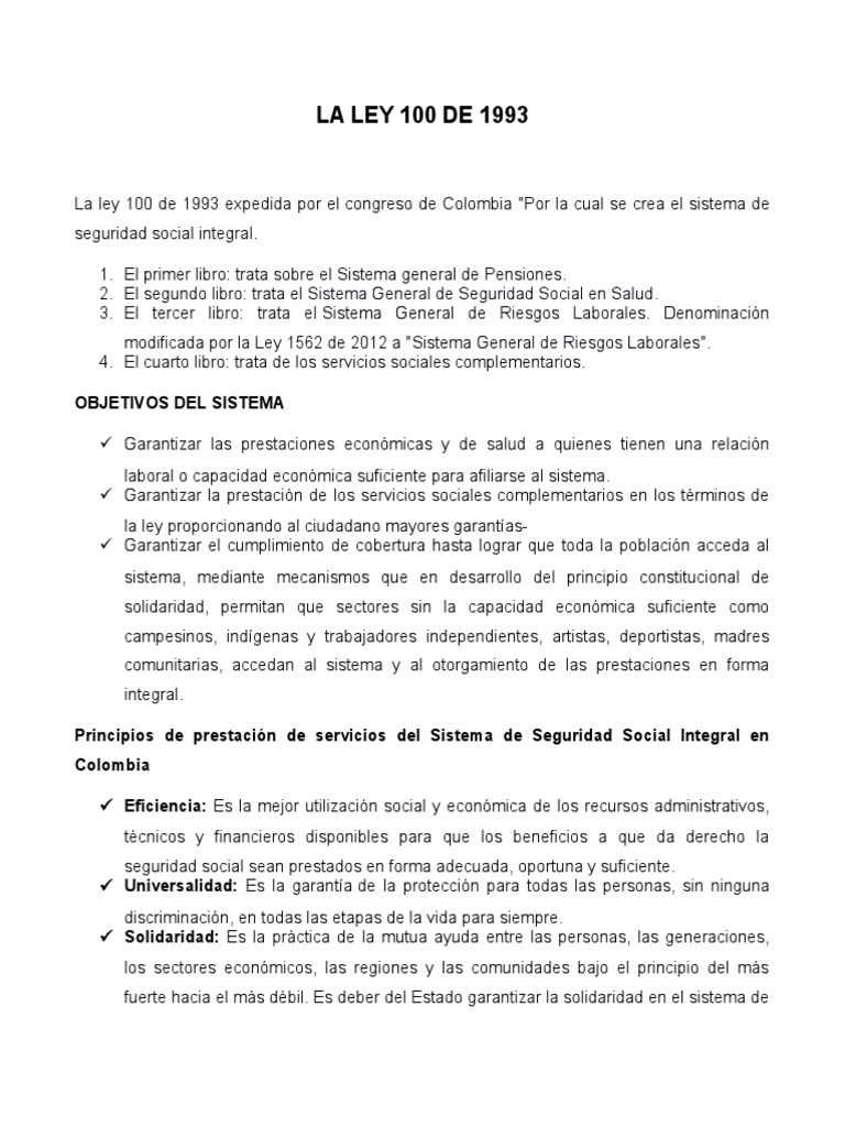 La Ley 100 de 1993 | PDF | Pensión | Derecho laboral