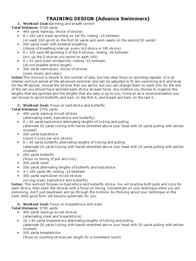 Advanced Swim Training Workouts | PDF | Swimming (Sport) | Individual ...