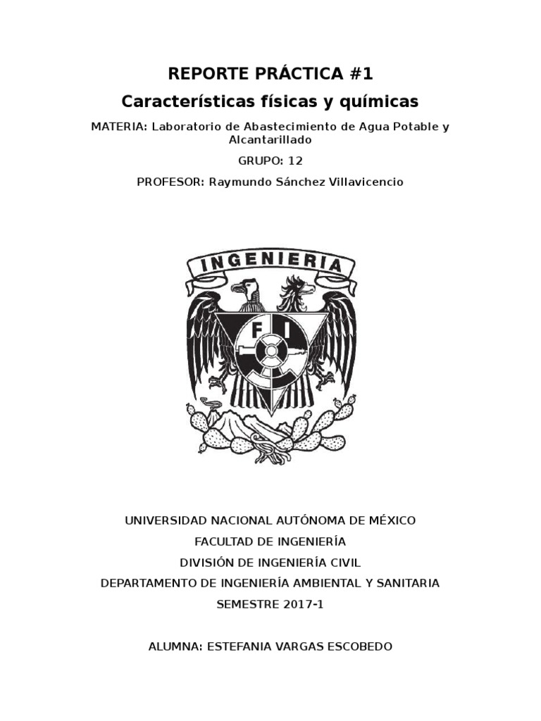 Reporte Práctica 1 Laboratorio De Sanitaria Y Ambiental Fi Unam Pdf