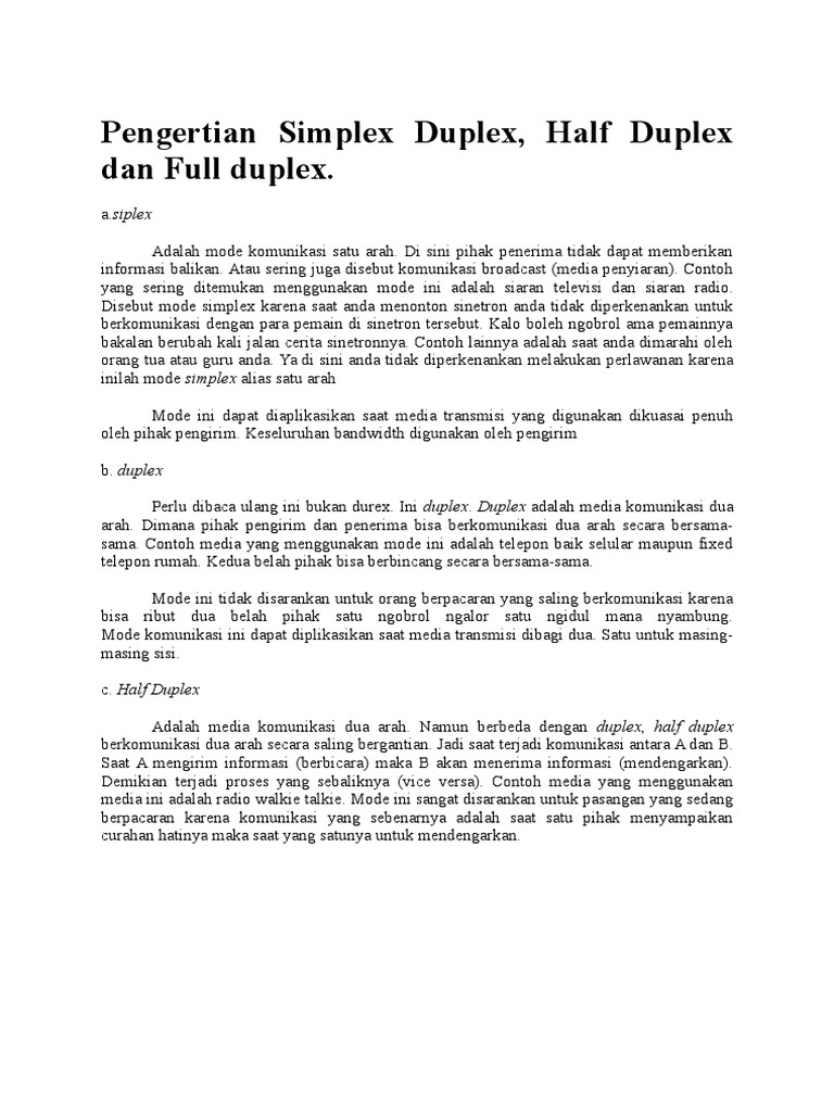 Pengertian Simplex Duplex | PDF | Kajian Bahasa Asing