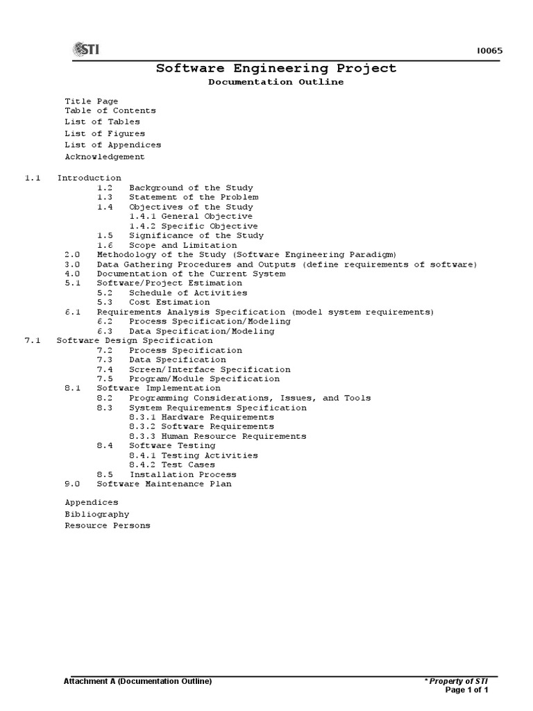 Software Engineering Project: Documentation Outline | PDF