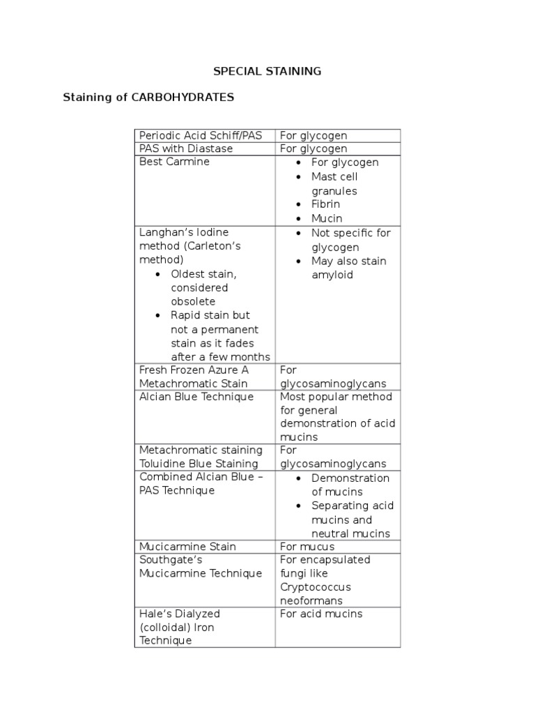 Special Stains | PDF | Staining | Histology