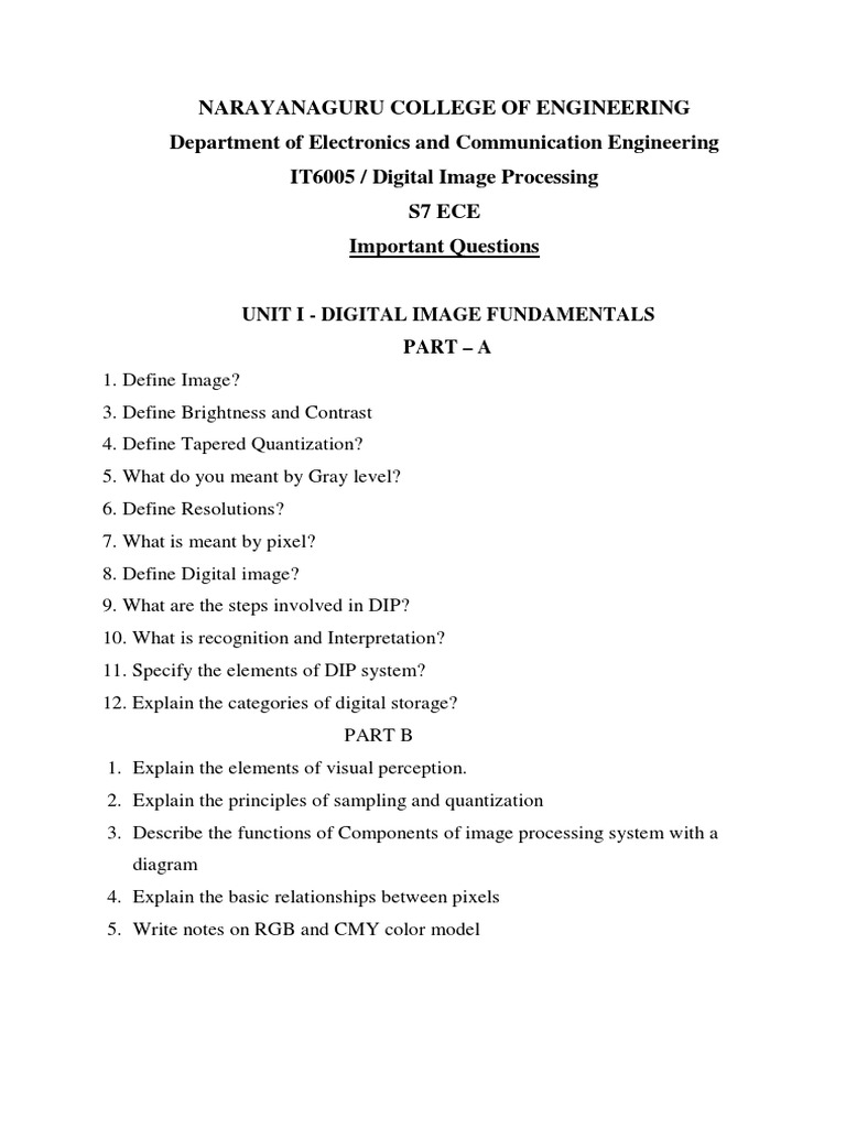 Question Bank For 5 Units DIP-IT6005 | PDF | Data Compression | Image Editing